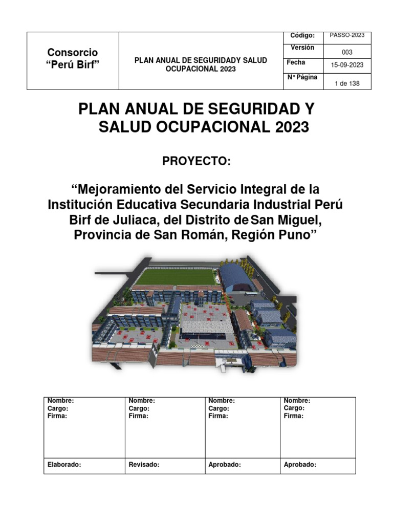 Plan de Seguridad y Salud Ocupacional CONSORCIO PERU BIRF 2023 OK OK | PDF | Seguridad y salud ...