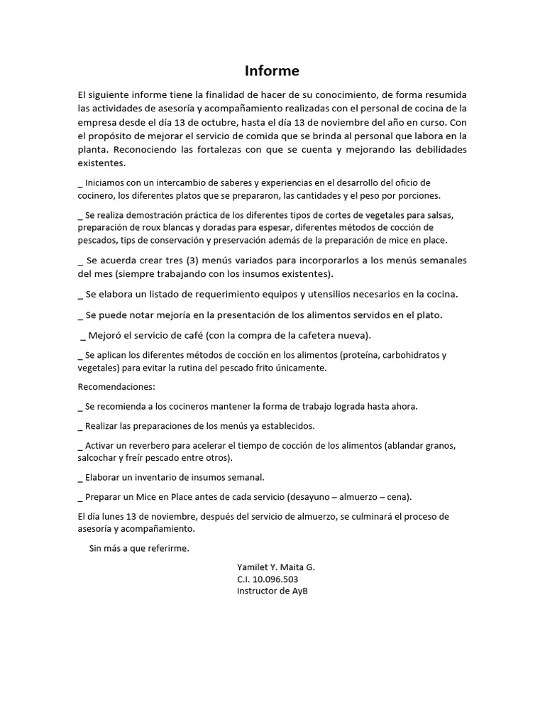 Informe | PDF | Cocina, comidas y vino