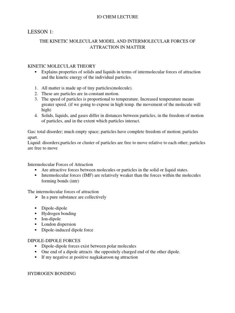 Io Chem Lecture Notes | PDF | Intermolecular Force | Liquids Io Chem Lecture Notes | PDF | Intermolecular Force | Liquids