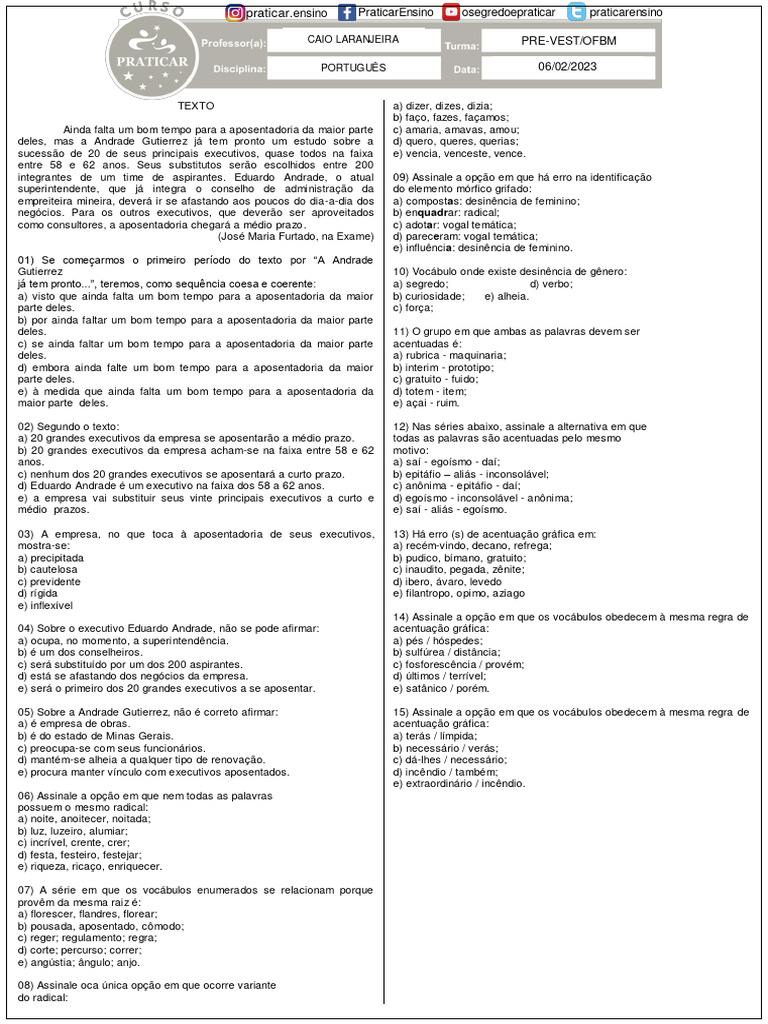 06-02 - Pv-Ofbm - Port - Caio | PDF | Linguística