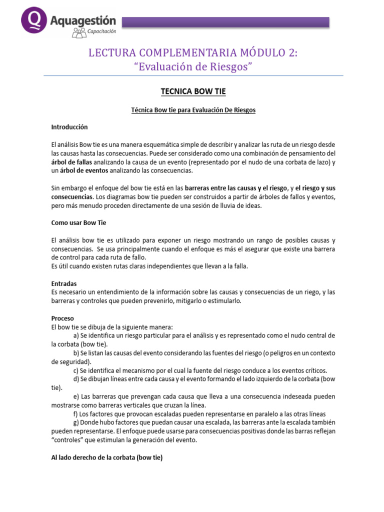 Lectura Complementaria Mo Dulo 2: "Evaluació N de Riesgós": Tecnica Bow Tie | PDF | Riesgo ...