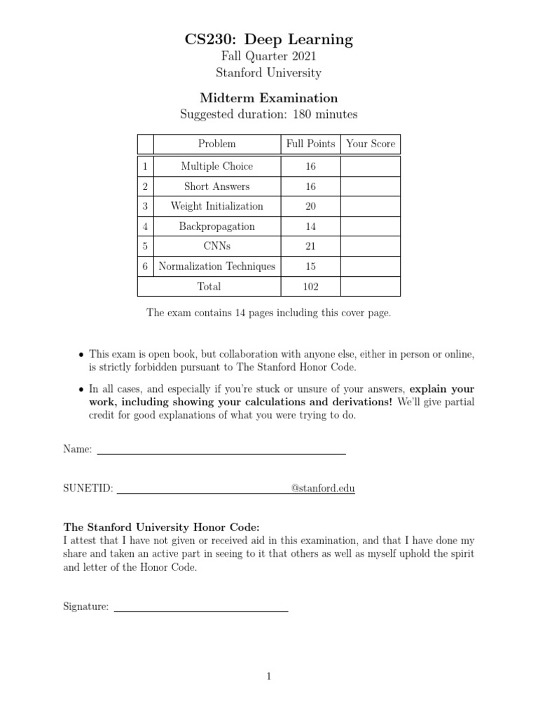 CS230 Midterm Solutions Fall 2021 | PDF | Artificial Neural Network ...
