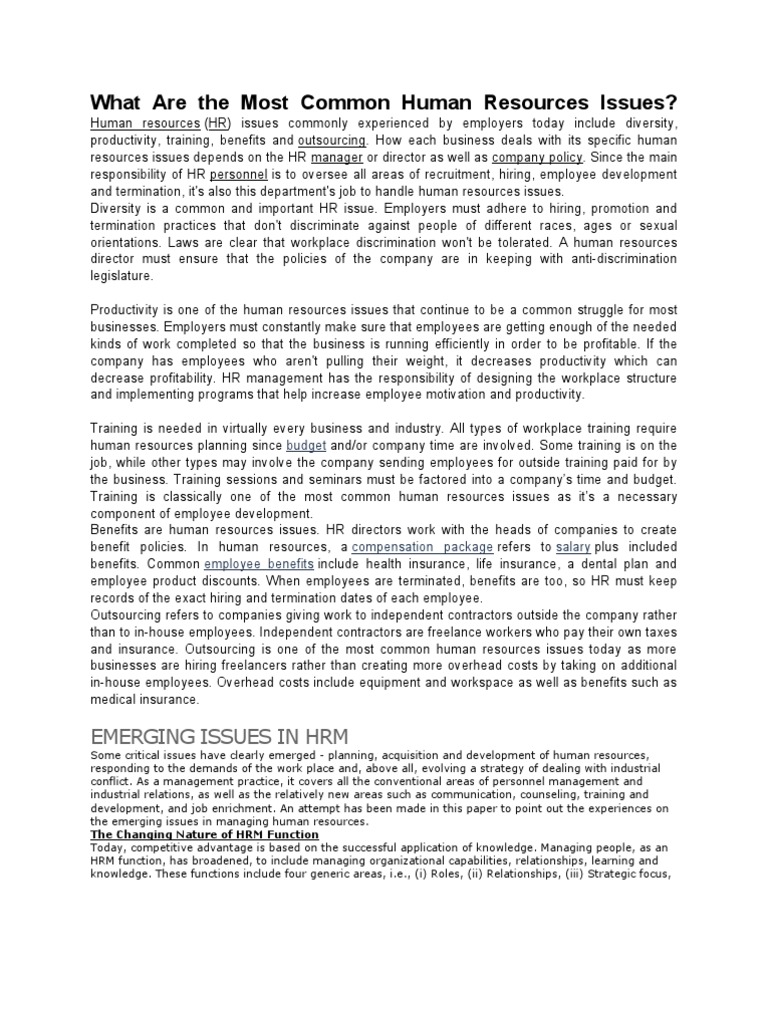 What Are the Most Common Human Resources Issues | Human Resource ...