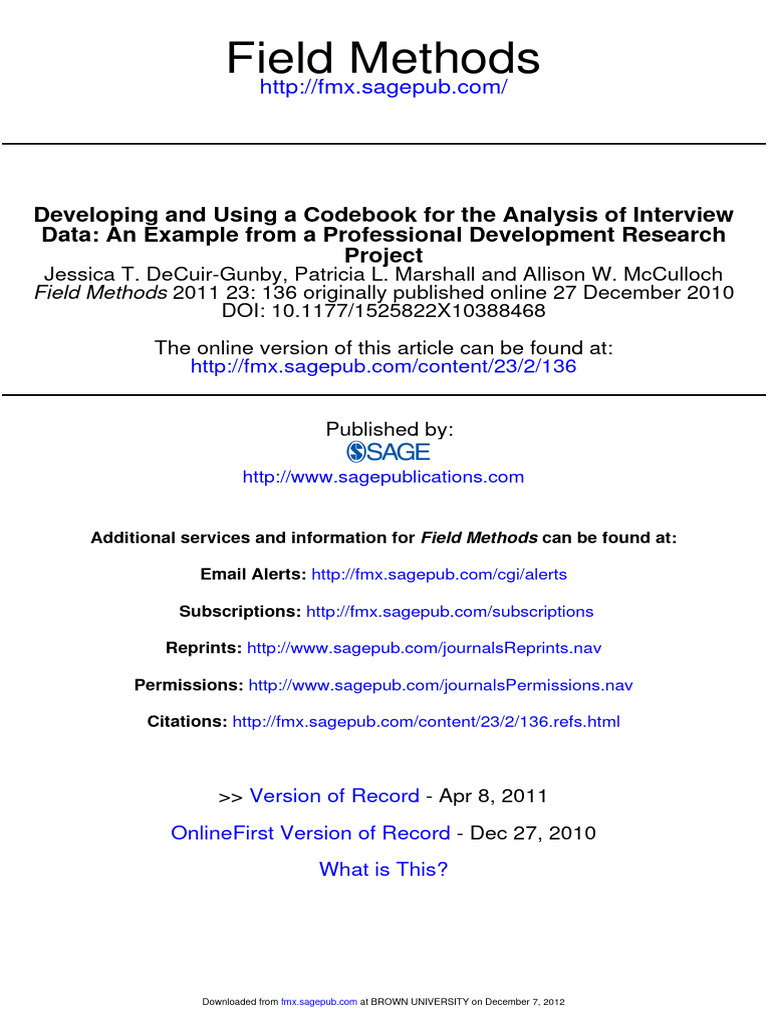 DeCuir-Gunby Et Al 2010 - Codebook For Interview Data Analysis | PDF ... DeCuir-Gunby Et Al 2010 - Codebook For Interview Data Analysis | PDF ...