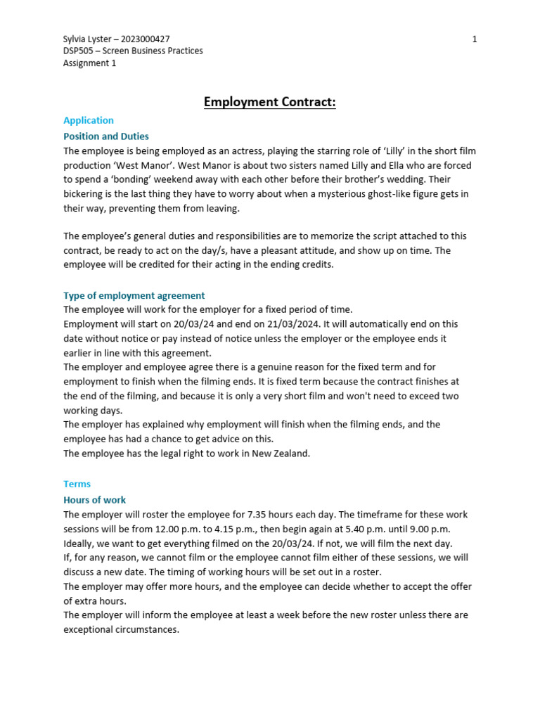 Ella Employment Contract | PDF | Employment | Occupational Safety And ...