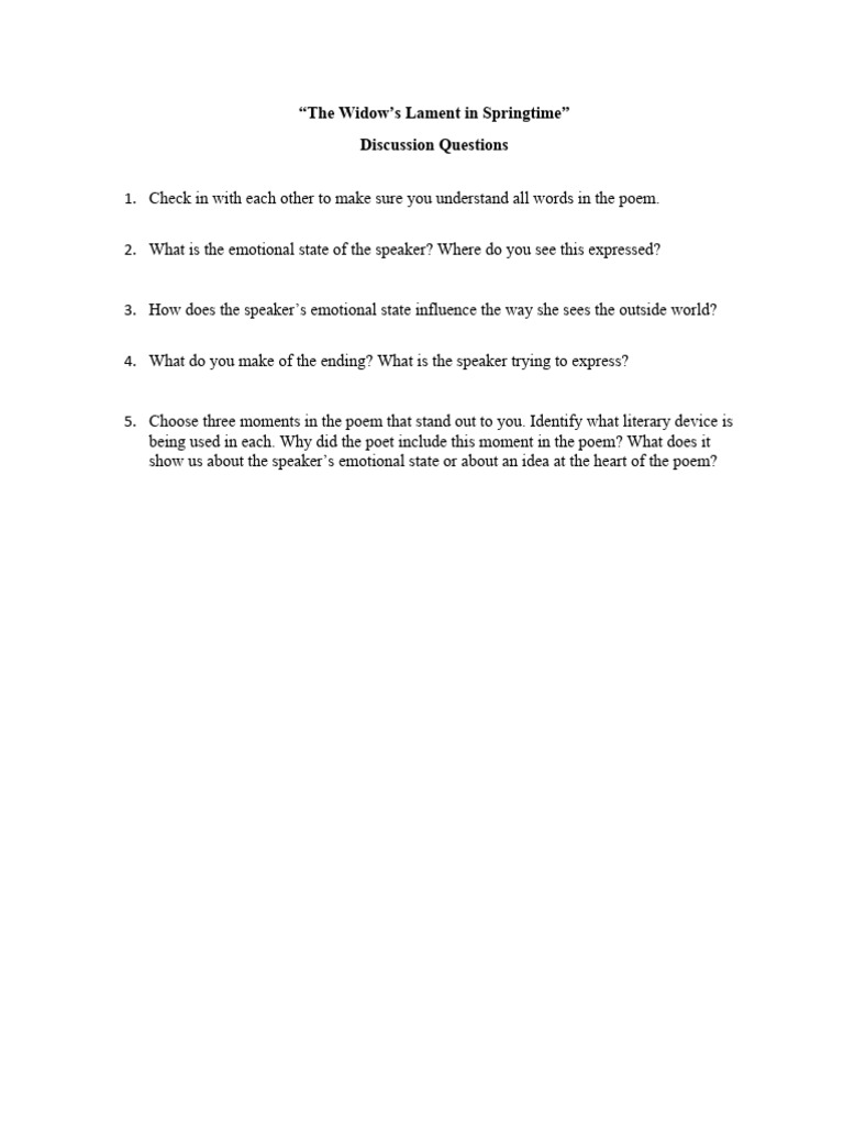 Widows Lament Discussion | PDF | Self-Improvement | General Fiction