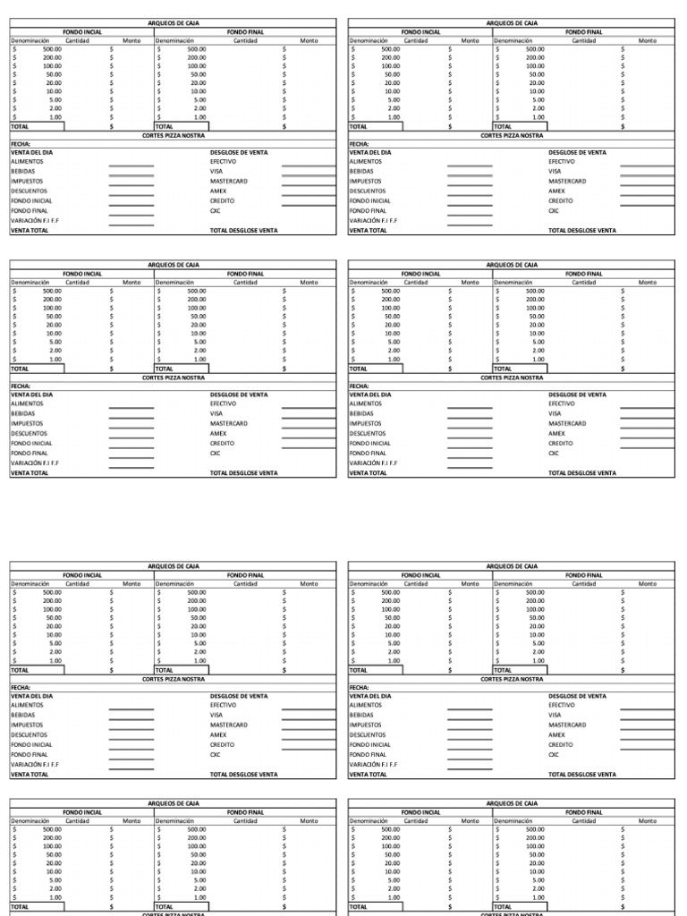 Plantilla Corte De Caja Pdf