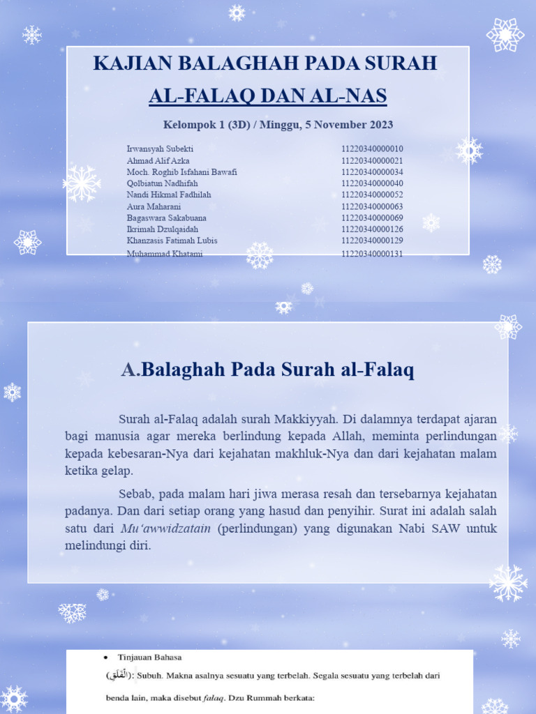 Kajian Balaghah Pada Surah Al-Falaq Dan Al-Nas (Kel. 1d) - 1 | PDF