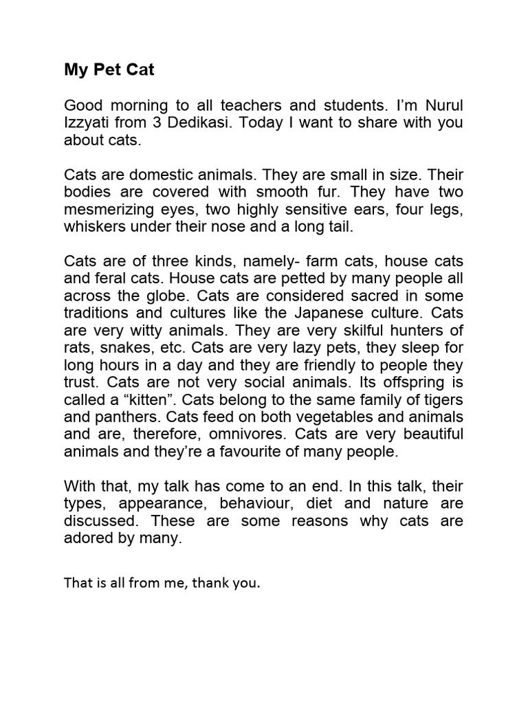 My Pet Cat | PDF