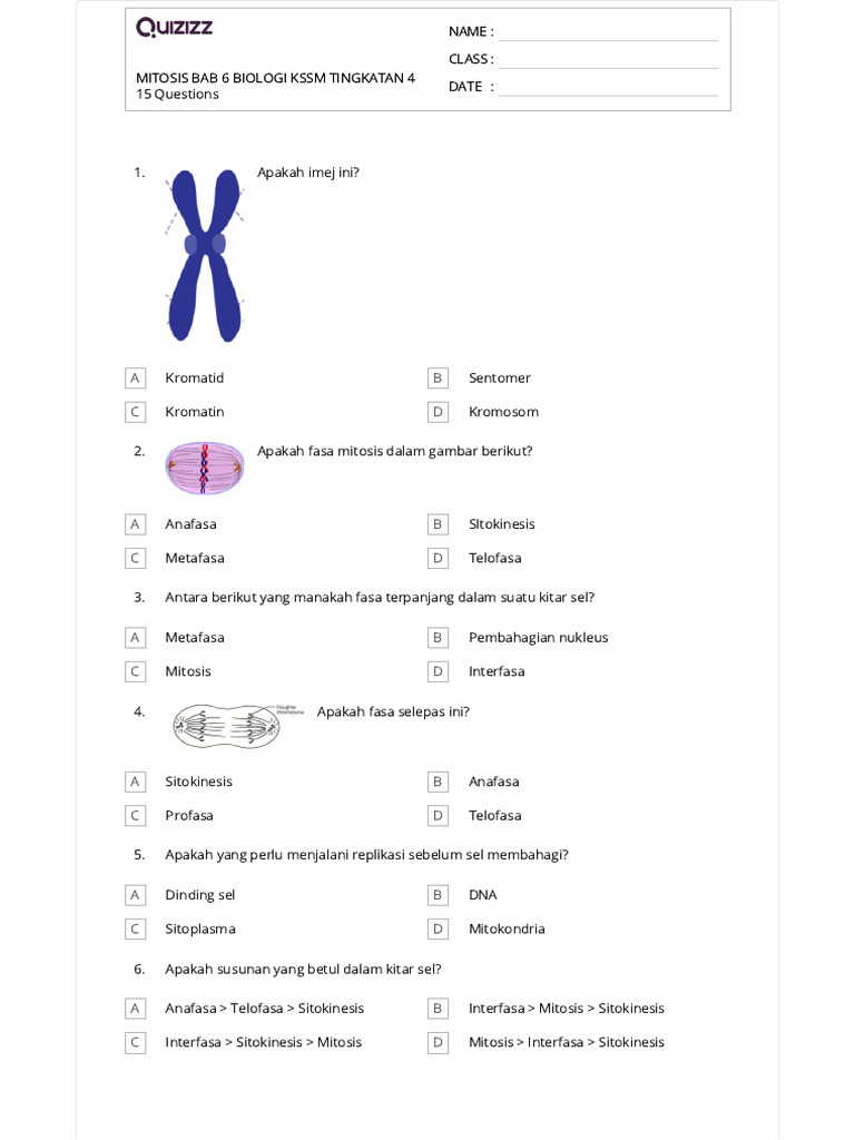 Mitosis Bab 6 Biologi Kssm Tingkatan 4 Pdf