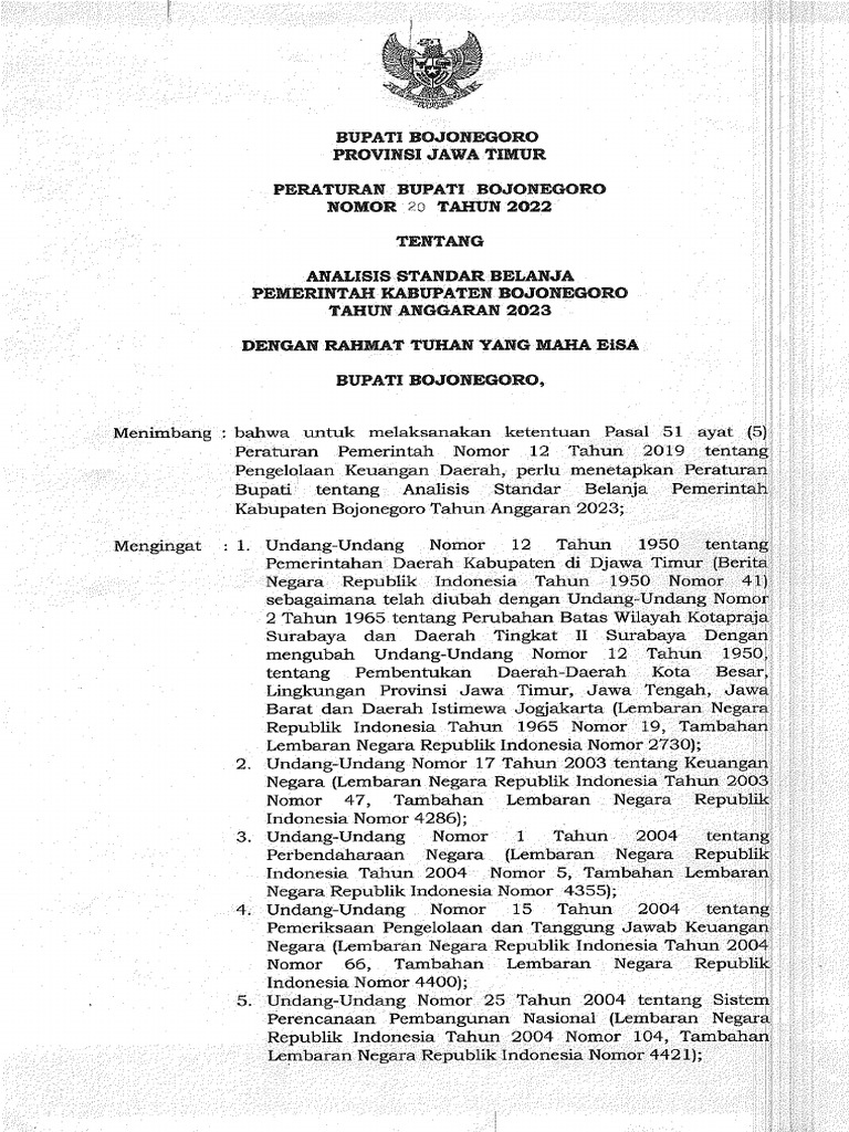 Perbub No 20 TTG Analisis Standar Belanja Pemkab T | PDF