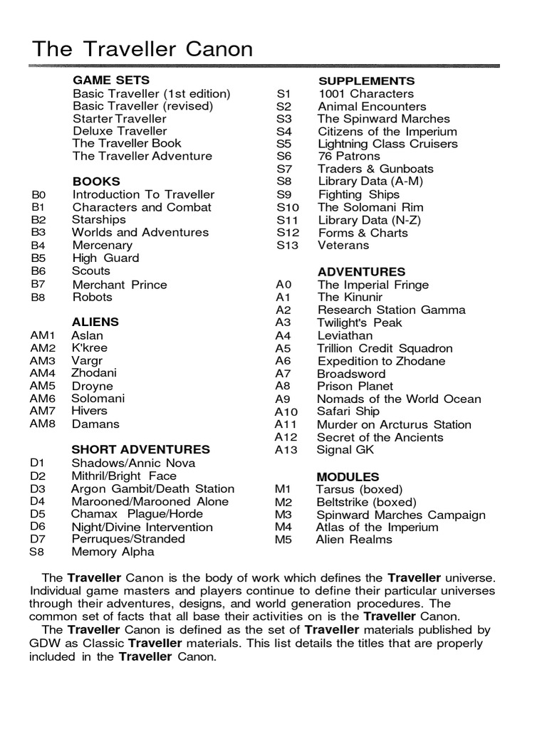 Classic Traveller.-.Canon | PDF | Books
