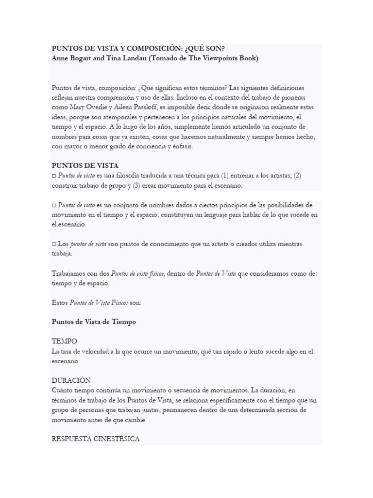 Puntos de Vista en la Performance Teatral | PDF | Hora | Experiencia