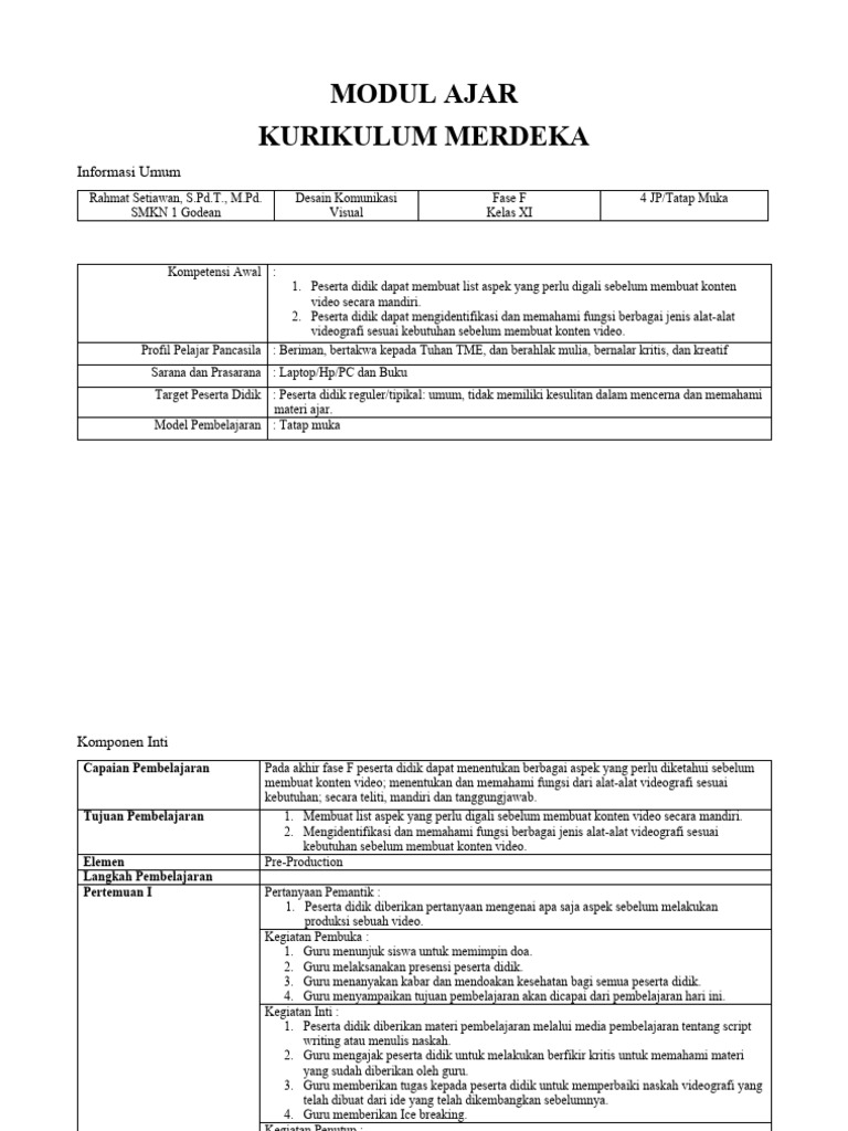 Modul Ajar 2 Pre Production | PDF