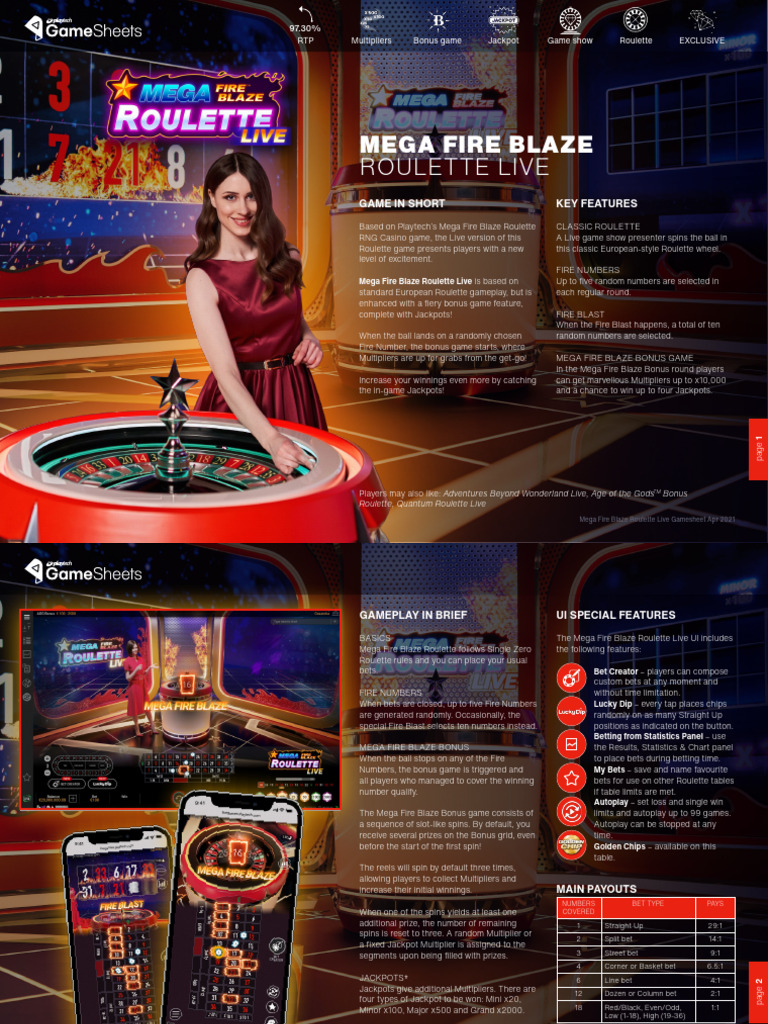 Mega Fire Blaze Roulette Gamesheet v3 | PDF | Roulette | Hobbies