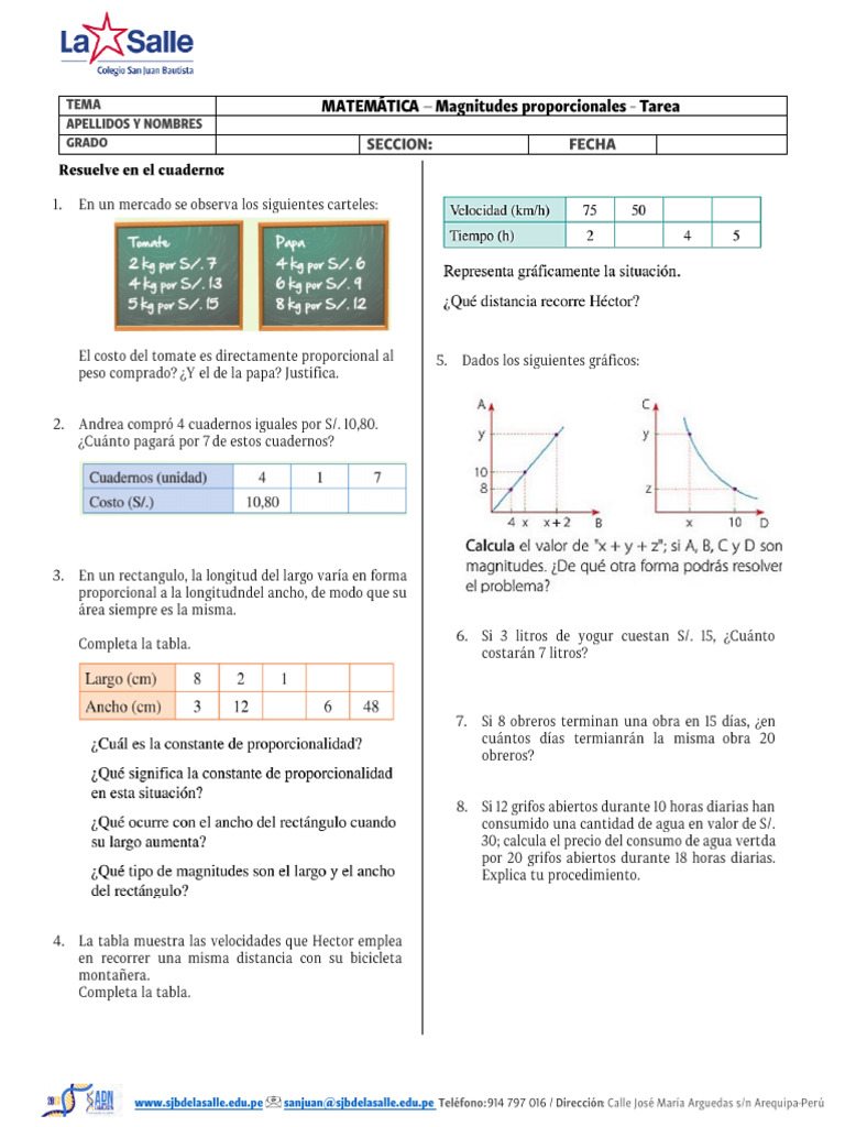 P9- MAT - Magnitudes proporcionales - tarea | PDF