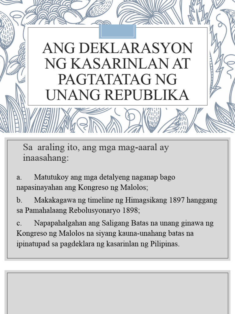 AP-Q1-W5-Ang Deklarasyon NG Kasarinlan at Pagtatatag NG Unang | PDF