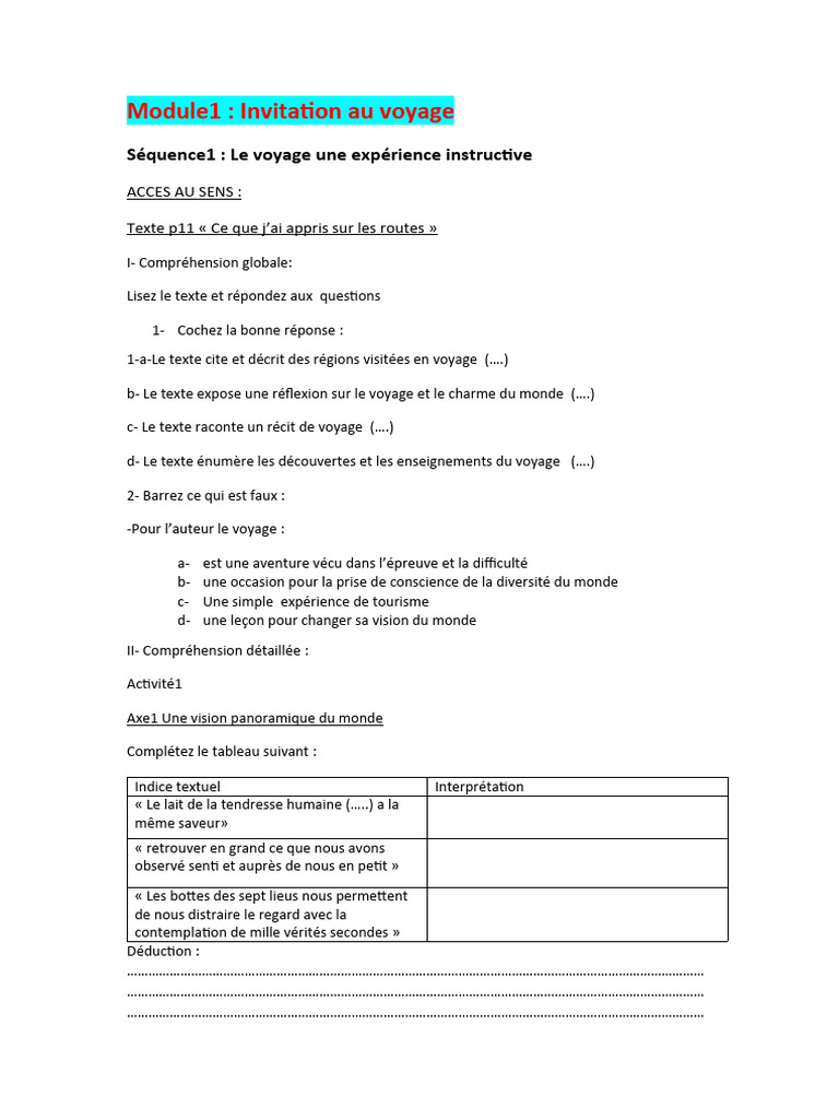 Invitation au Voyage en 3ème Année | PDF | Grammaire | Linguistique