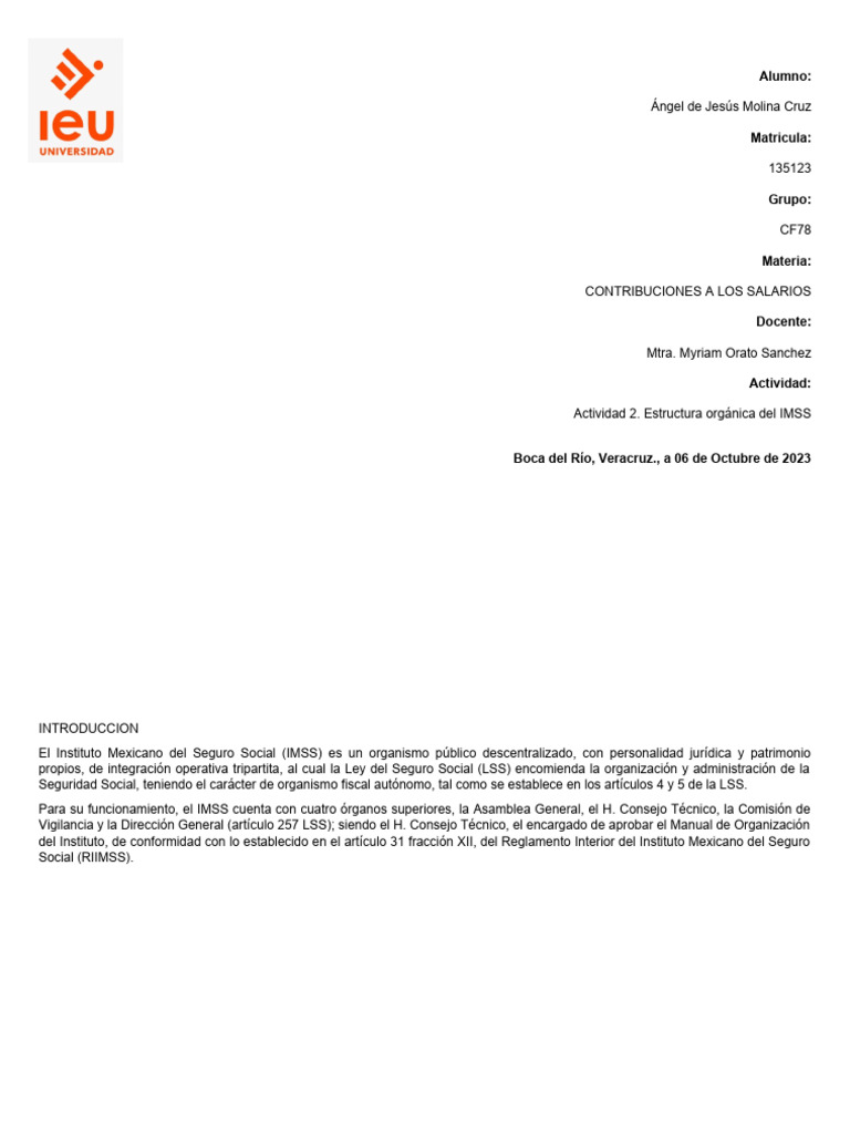 Act - 2 Estructura Organica Del IMSS | PDF