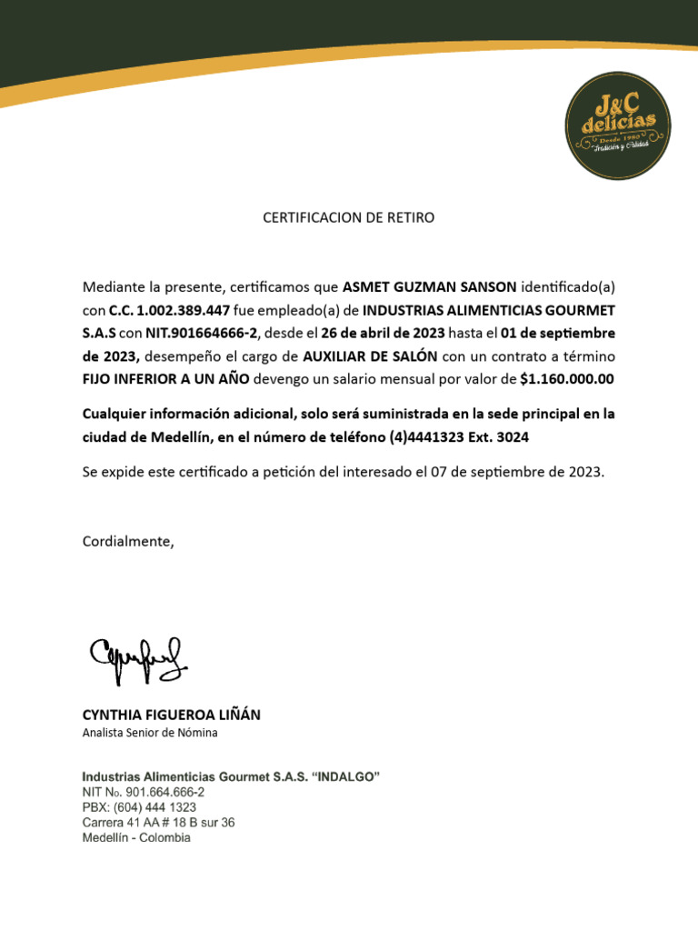 Certificacion Retiro | PDF