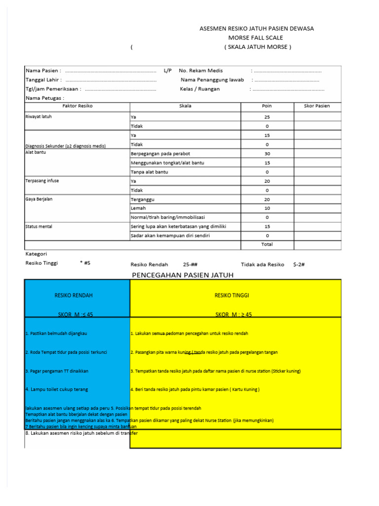 Contoh Asesmen Risiko Jatuh | PDF
