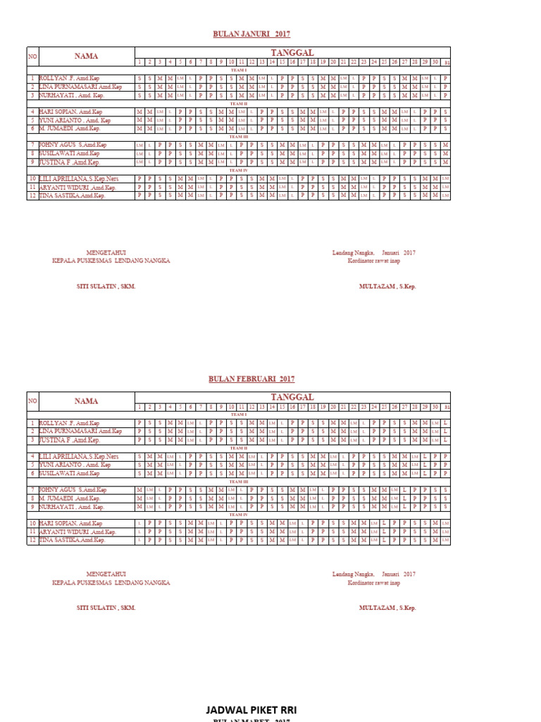 Jadwal Dan Absen Makan Minum Petugas | PDF