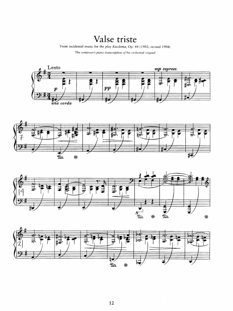 Sibelius - Vals Triste (Piano) | PDF