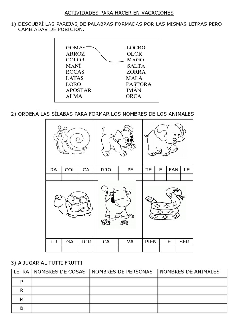 Actividades para Hacer en Vacaciones | PDF