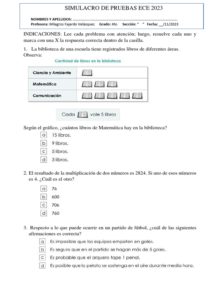Simulacro de Pruebas Ece 2023 | PDF