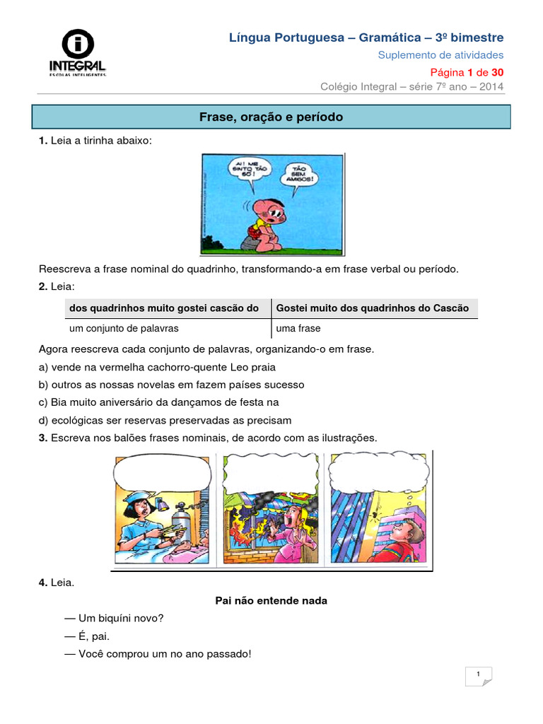 Exercícios 7ano 3bim Gramatica | PDF | Assunto (gramática) | Predicado (gramática)