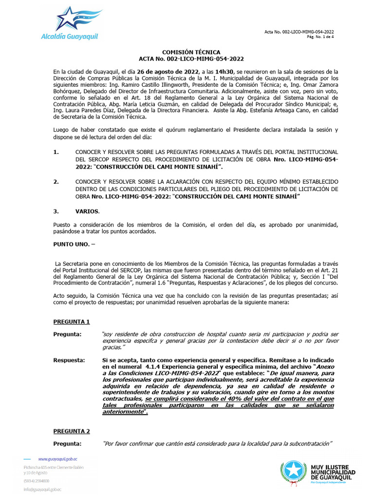 Acta No. 002-LICO-MIMG-054-2022 Pág. No. 1 de 4 | PDF | Esfera pública | Gobernancia