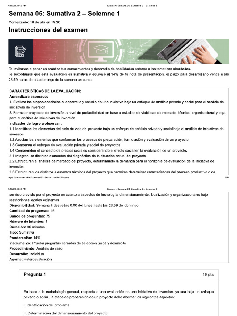 Examen - Semana 06 - Sumativa 2 - Solemne 1 | PDF