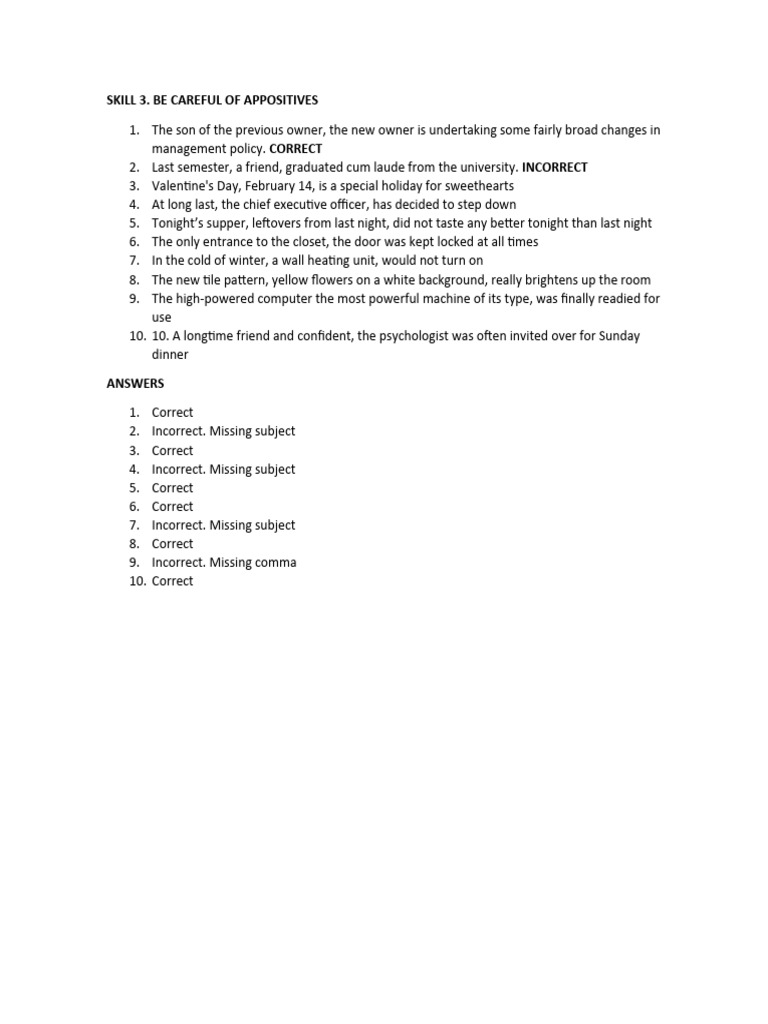 Skill 3. Be Careful of Appositives | PDF