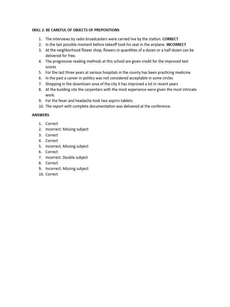 Skill 2. Be Careful of Objects of Prepositions | PDF | Science & Mathematics