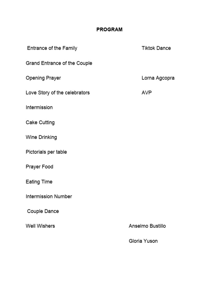 50th Wedding Anniversary Program Flow | PDF