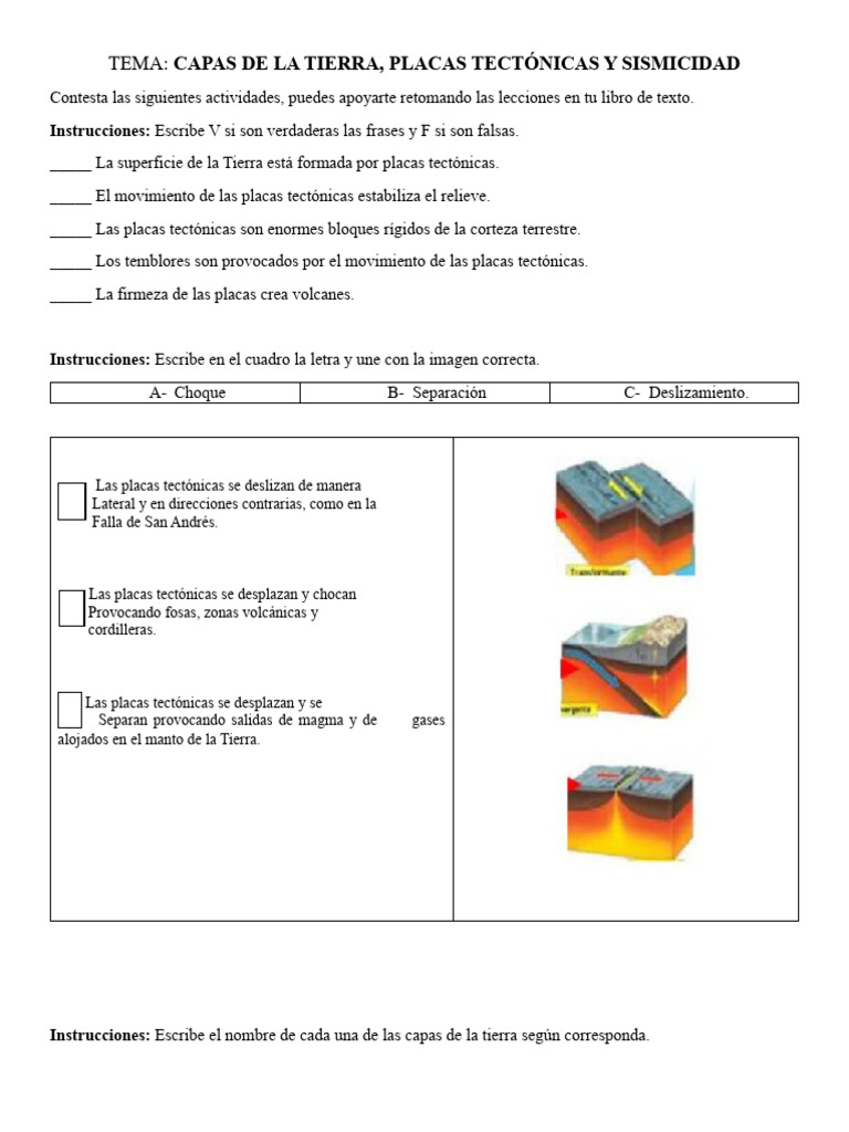 Actividad Capas de La Tierra, Placas Tectónicas y Sismicidad | PDF