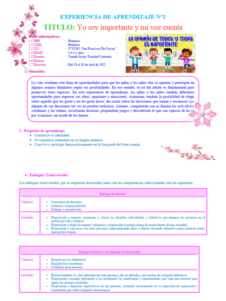 EXPERIENCIA DE APRENDIZAJE N°2 (1) | PDF | Aprendizaje | Las emociones