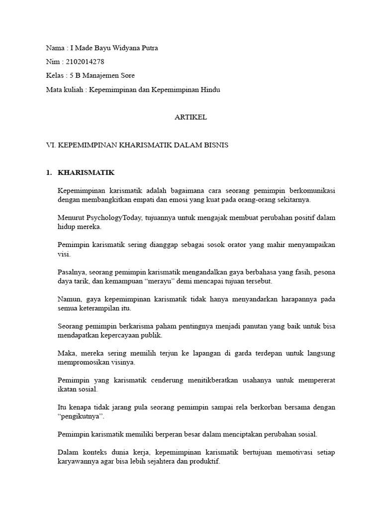 Kepemimpinan Karismatik & Paternalistik | PDF