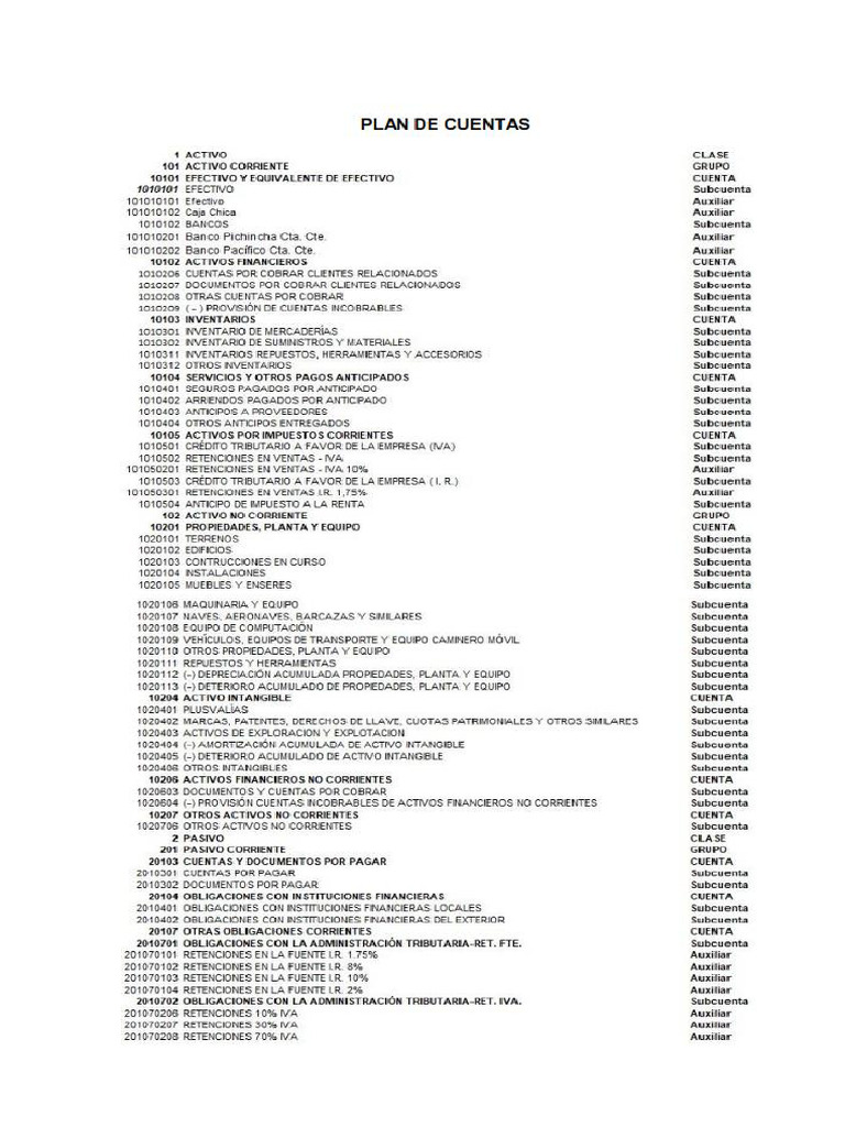 PLAN DE CUENTAS | PDF