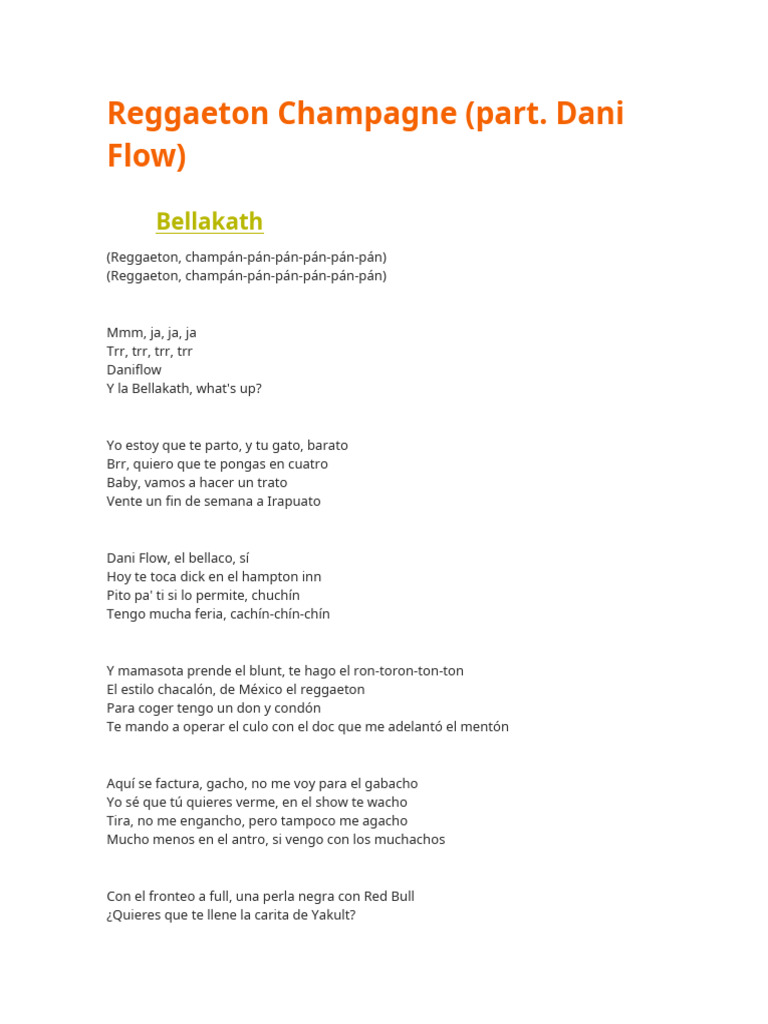 Reggaeton Champagne (Part. Dani Flow) : Bellakath | PDF | Cocina ...