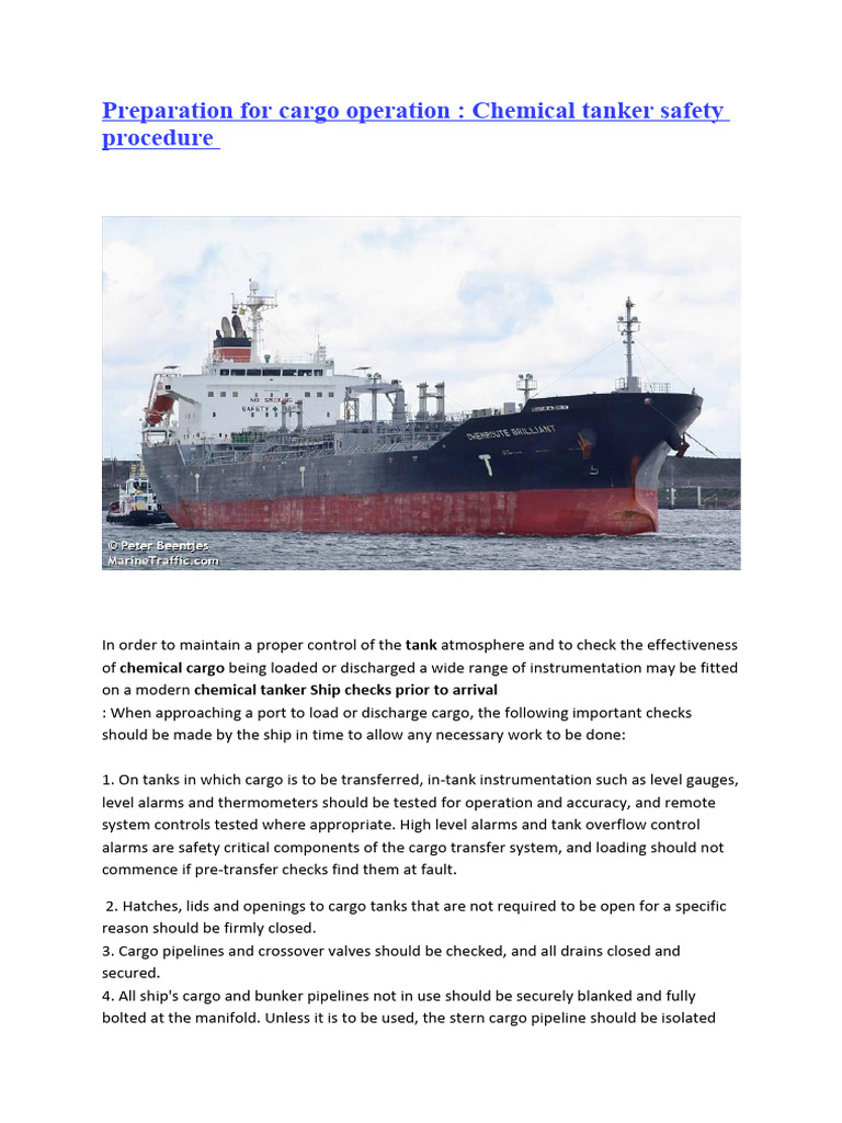 Chemical Tanker Cargo Operation Safety | PDF | Oil Tanker | Ships