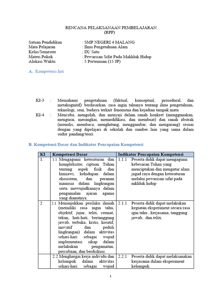 RPP IPA K9 - Bab 3 Pewarisan Sifat Makhluk Hidup | PDF | Kesehatan Holistik | Sains & Matematika