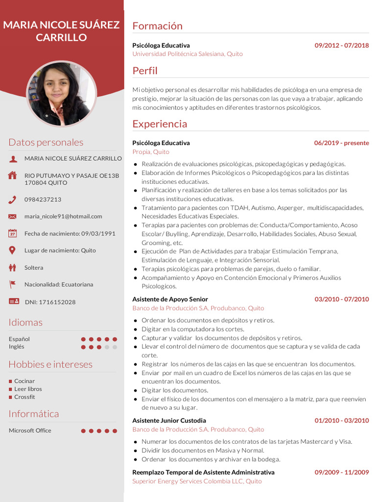 Cv-Maria Nicole-Suárez Carrillo-39531 | PDF | Sicología | Educación de ...