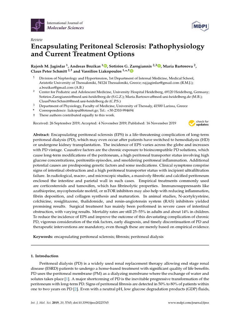 Encapsulating Peritoneal Sclerosis Pathophysiology | PDF | Angiogenesis ...