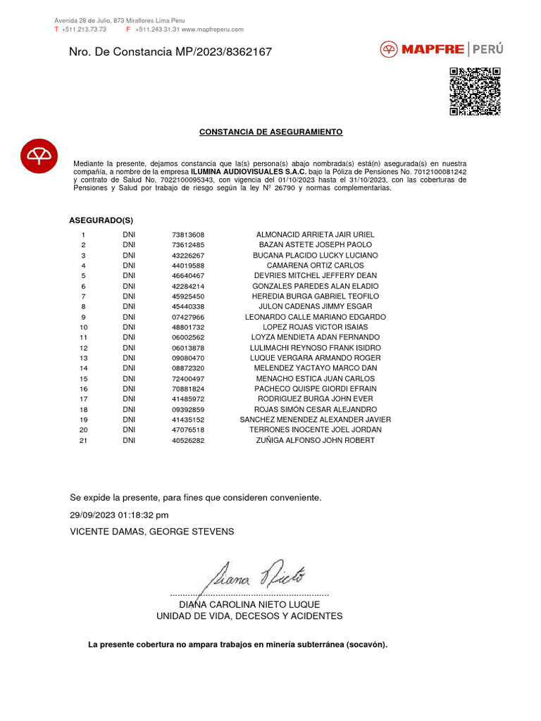 SCTR Octubre 2023 Ia General | PDF | Póliza de seguros | Riesgo