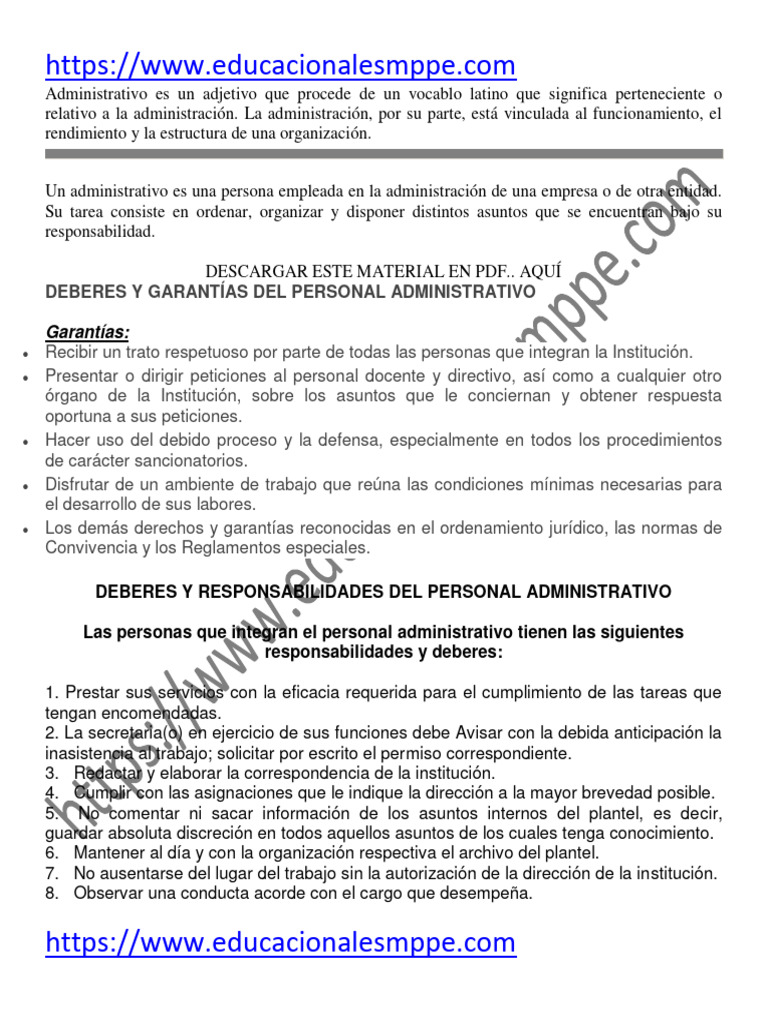 Deberes y Responsabilidades Del Personal Administrativo | PDF ...