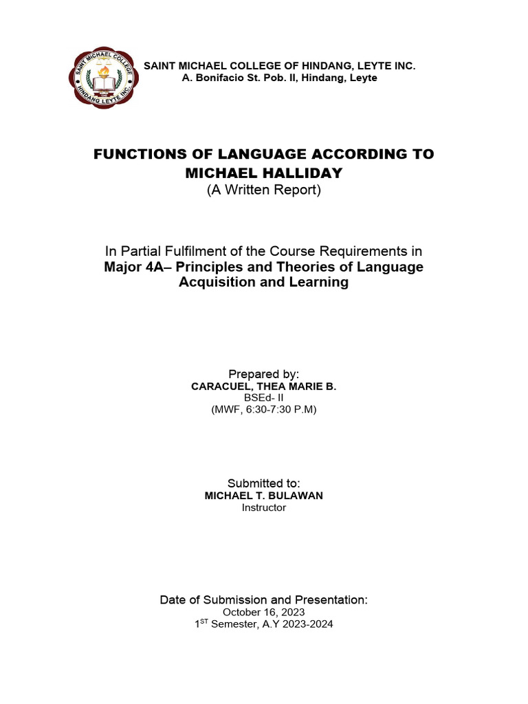 Halliday's Language Functions Explained | PDF | Communication ...