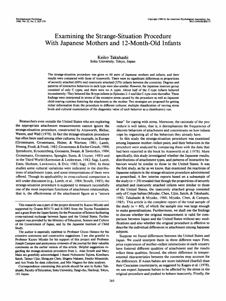 Examining the Strange-Situation Procedure | PDF | Attachment Theory | Infants