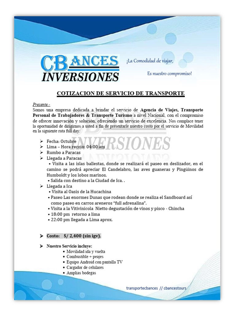 Cotizacion Full Day Paracas-Huacachina-05-09-2023 | PDF