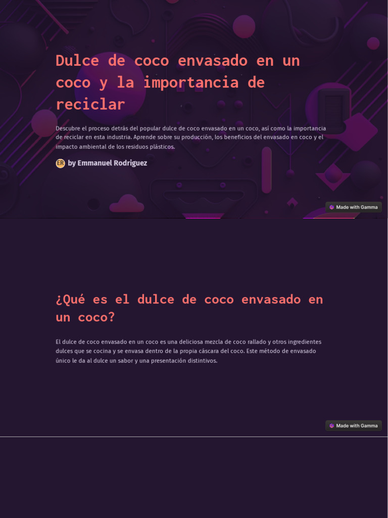 Dulce de Coco Envasado en Un Coco y La Importancia de Reciclar | PDF ...